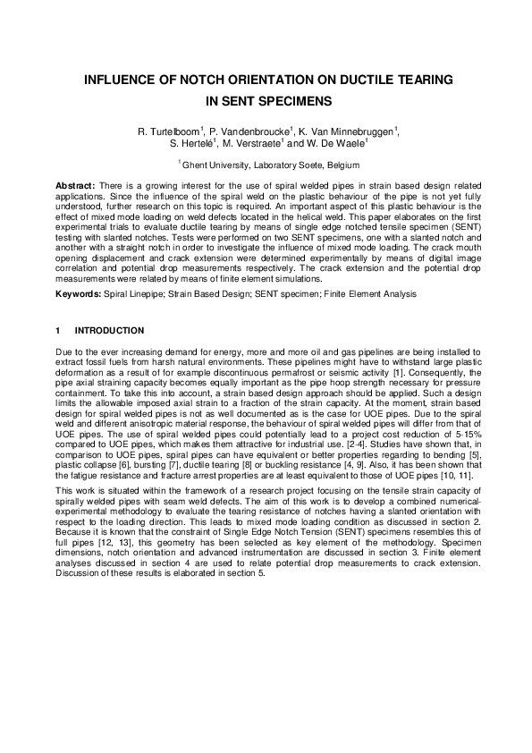 (PDF) Influence of notch orientation on ductile tearing in SENT specimens