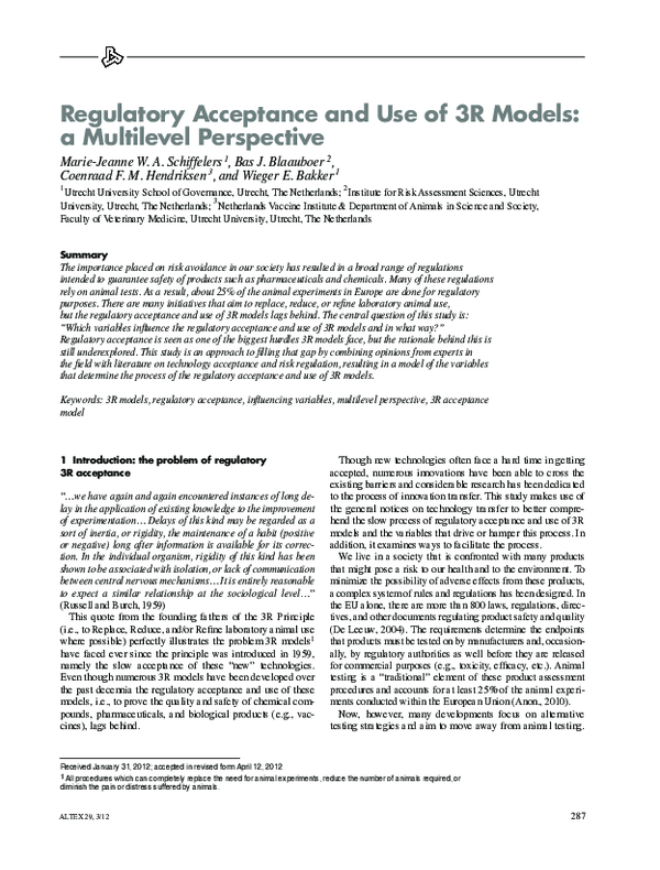 (PDF) Regulatory acceptance and use of 3R models: a multilevel perspective
