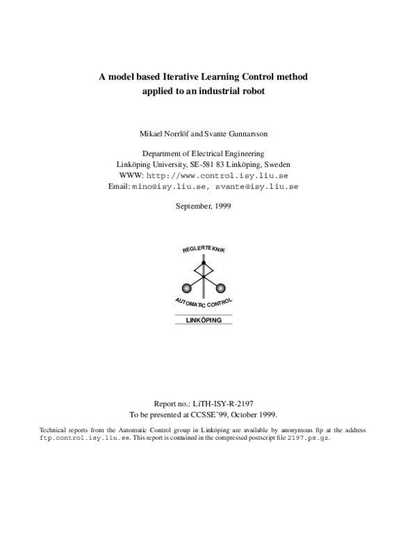 Pdf A Model Based Iterative Learning Control Method Applied To An Industrial Robot