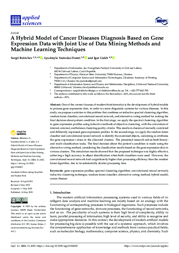 (PDF) A Hybrid Model of Cancer Diseases Diagnosis Based on Gene Expression Data with Joint Use ...