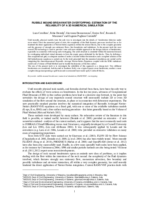 Pdf Rubble Mound Breakwater Overtopping Estimation Of The Reliability Of A 3d Numerical