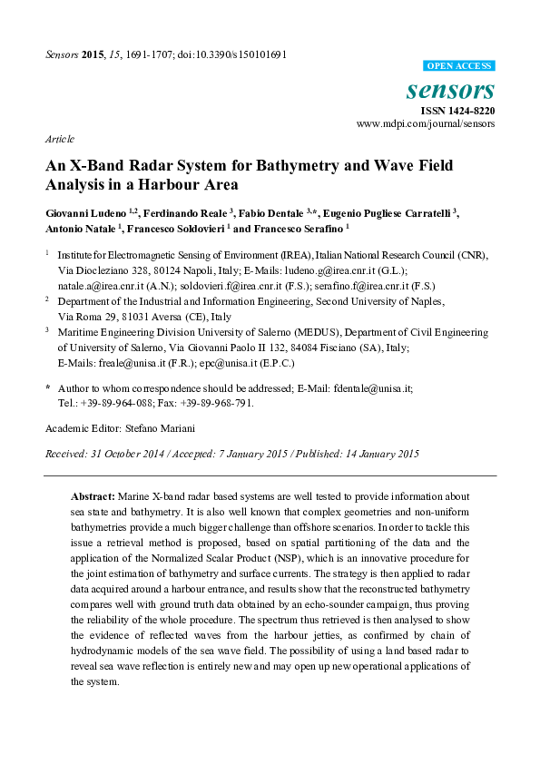 (PDF) Article An X-Band Radar System for Bathymetry and Wave Field Analysis in a Harbour Area