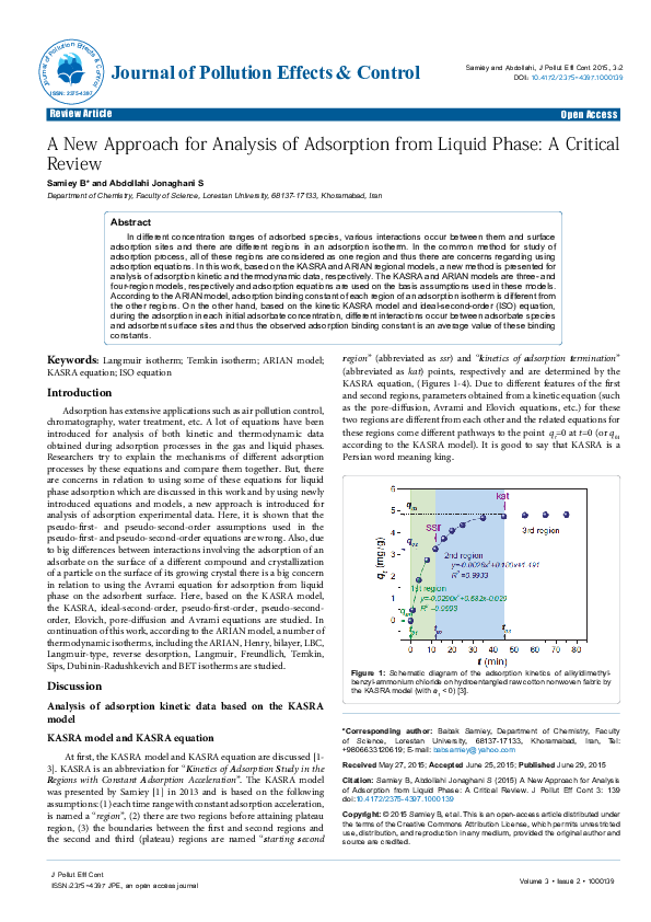 (PDF) A New Approach for Analysis of Adsorption from Liquid Phase: A ...