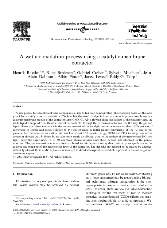 (PDF) A wet air oxidation process using a catalytic membrane contactor