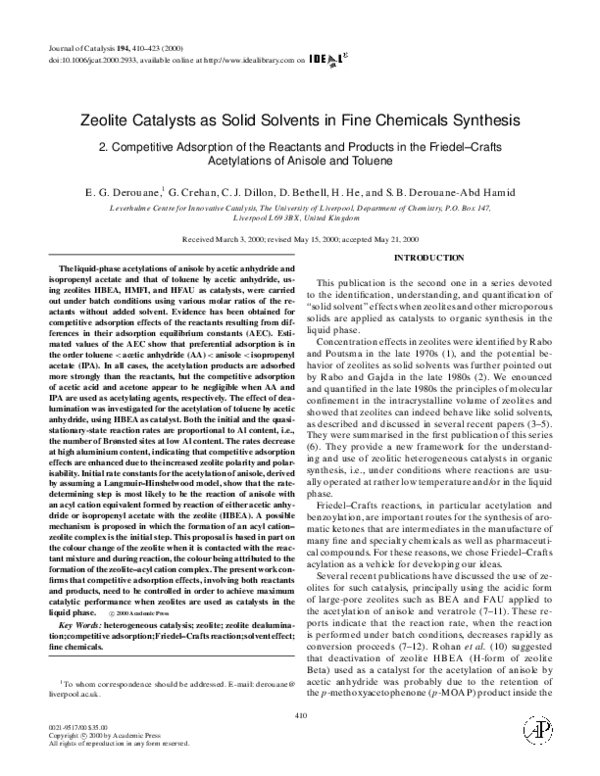 (PDF) Zeolite Catalysts as Solid Solvents in Fine Chemicals Synthesis