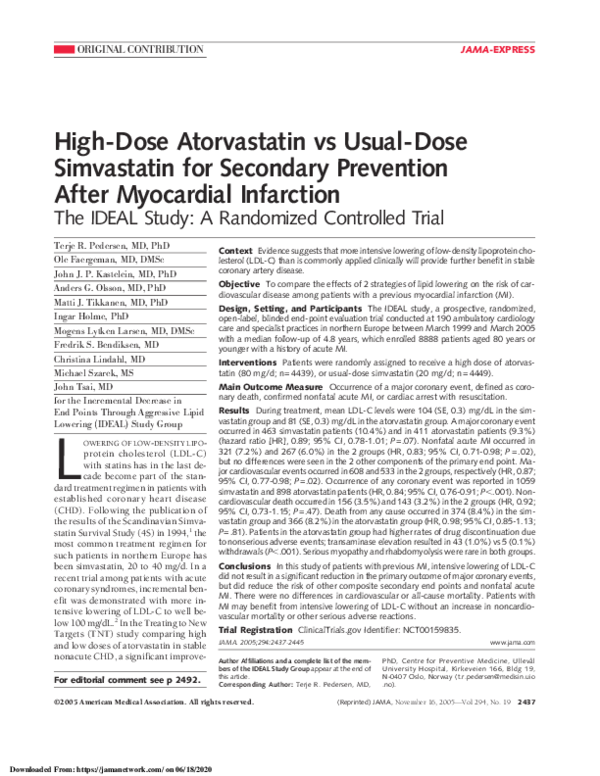 (PDF) High-Dose Atorvastatin vs Usual-Dose Simvastatin for Secondary ...