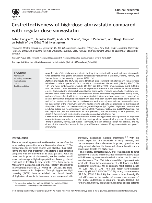 (PDF) Cost-effectiveness of high-dose atorvastatin compared with ...
