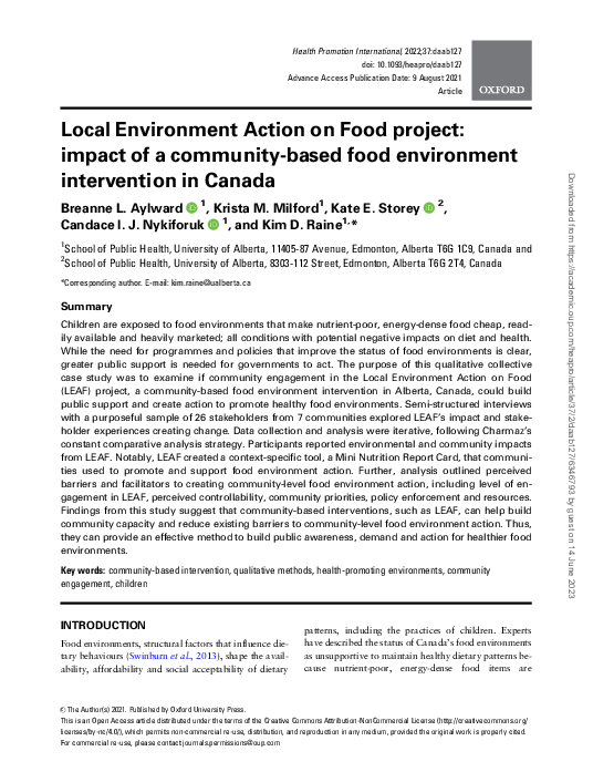 (PDF) Local Environment Action on Food project: impact of a community ...