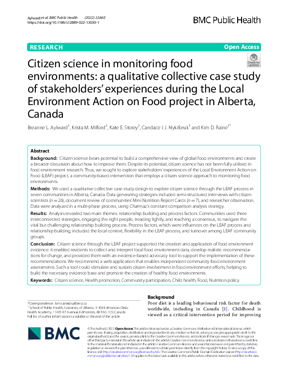 (PDF) Citizen science in monitoring food environments: a qualitative collective case study of ...