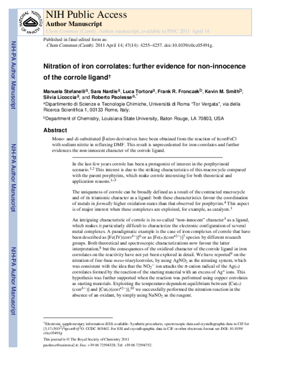 (PDF) Nitration of iron corrolates: further evidence for non-innocence ...