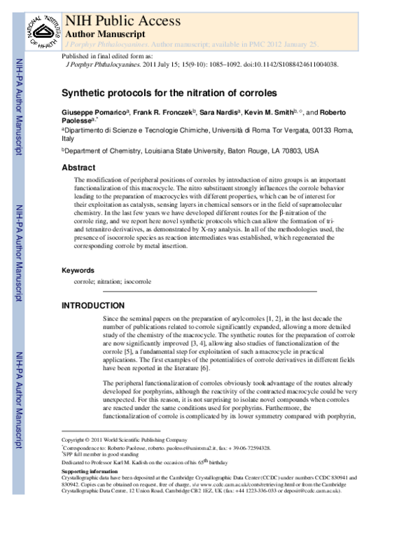 (PDF) Synthetic protocols for the nitration of corroles | Roberto Paolesse - Academia.edu
