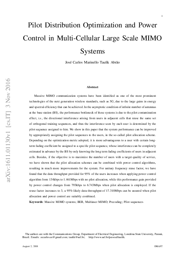 (PDF) Pilot Distribution Optimization and Power Control in Multi-Cellular Large Scale MIMO Systems