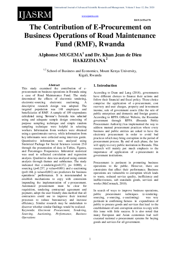 (PDF) The Contribution of E-Procurement on Business Operations of Road ...
