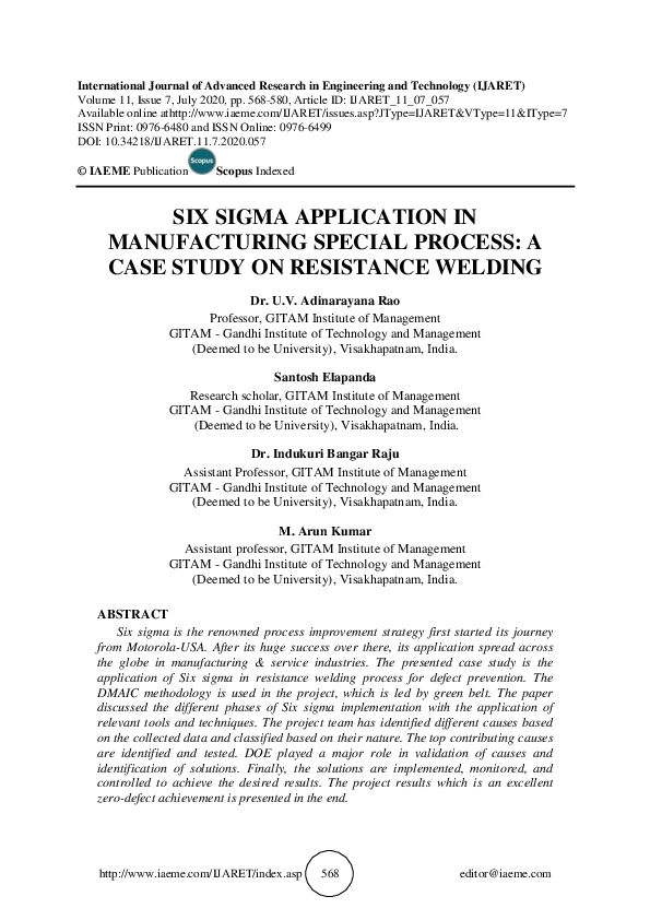 (PDF) SIX SIGMA APPLICATION IN MANUFACTURING SPECIAL PROCESS: A CASE ...