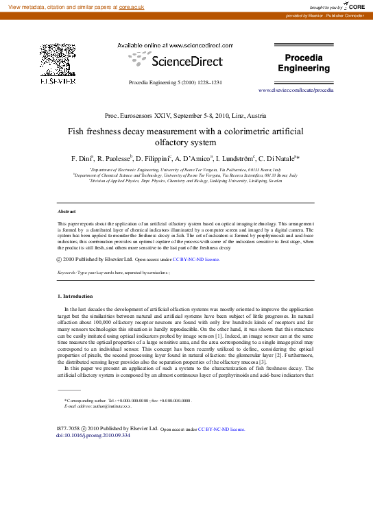 (PDF) Fish freshness decay measurement with a colorimetric artificial olfactory system