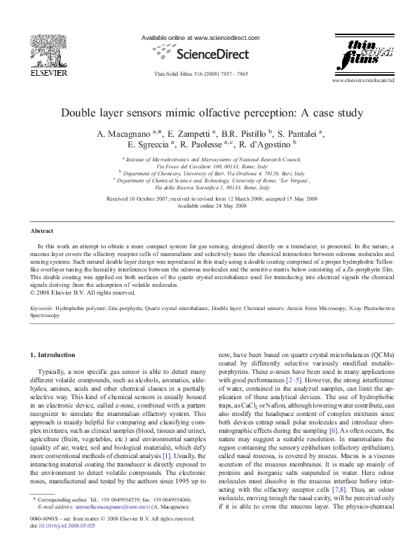 (PDF) Double layer sensors mimic olfactive perception: A case study