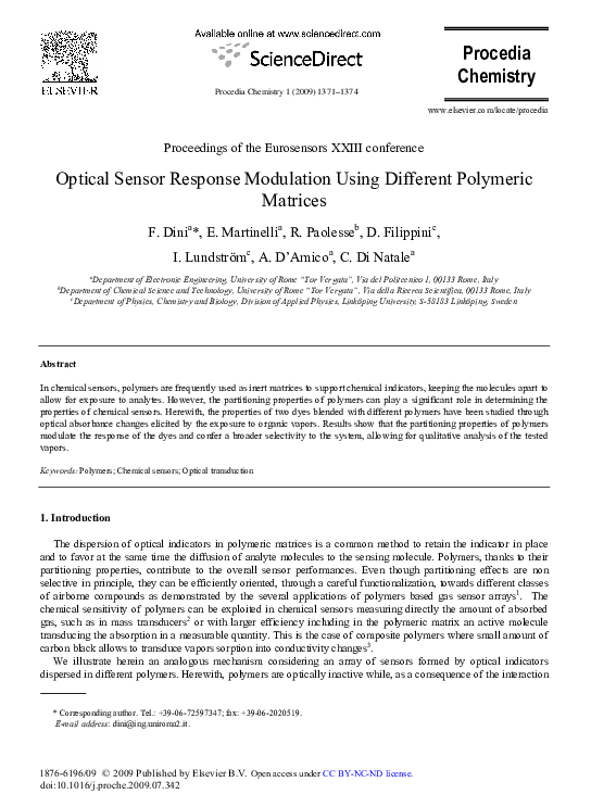 (PDF) Optical Sensor Response Modulation Using Different Polymeric Matrices