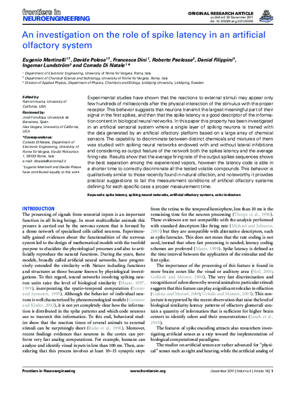 (PDF) An Investigation on the Role of Spike Latency in an Artificial Olfactory System | Roberto ...