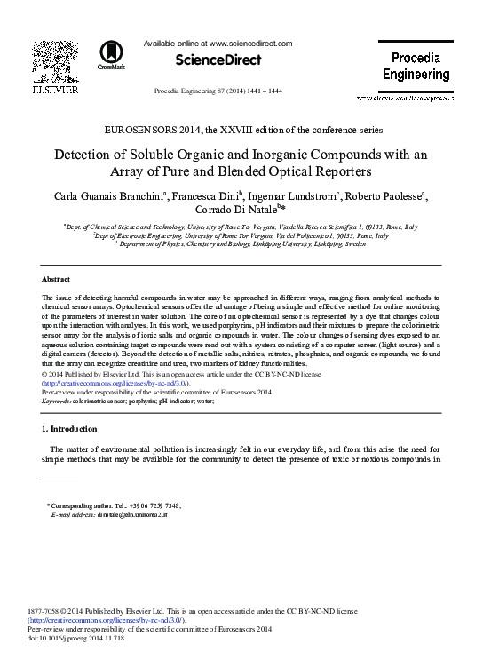 (PDF) Detection of Soluble Organic and Inorganic Compounds with an Array of Pure and Blended ...