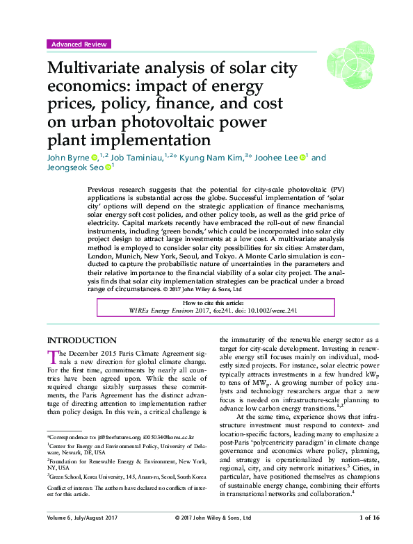 (PDF) Multivariate analysis of solar city economics: impact of energy ...