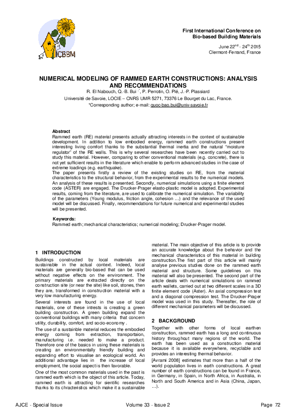 (PDF) Numerical modeling of rammed earth constructions: analysis and recommendations