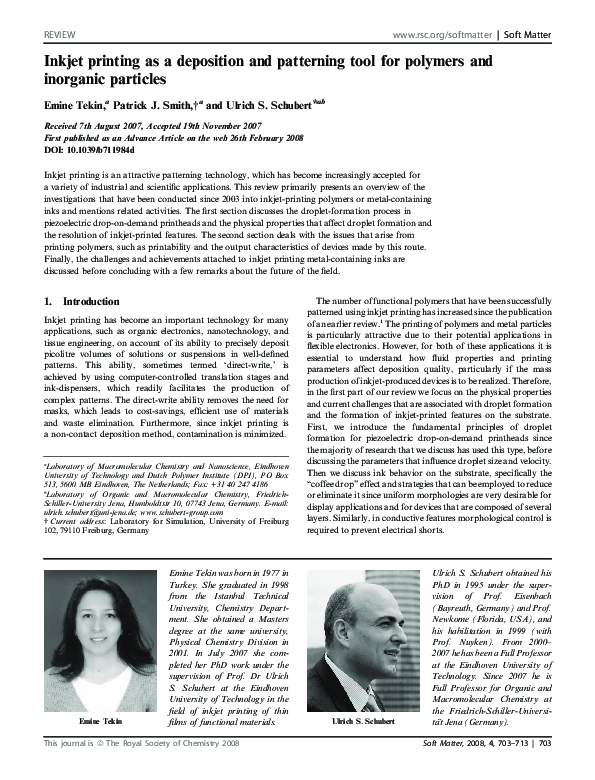 (PDF) Inkjet printing as a deposition and patterning tool for polymers ...