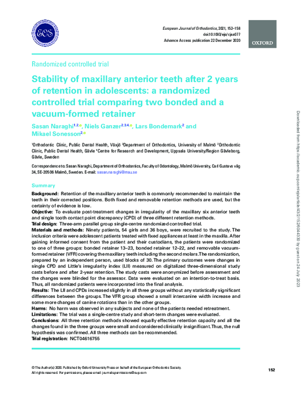 (PDF) Stability of maxillary anterior teeth after 2 years of retention ...