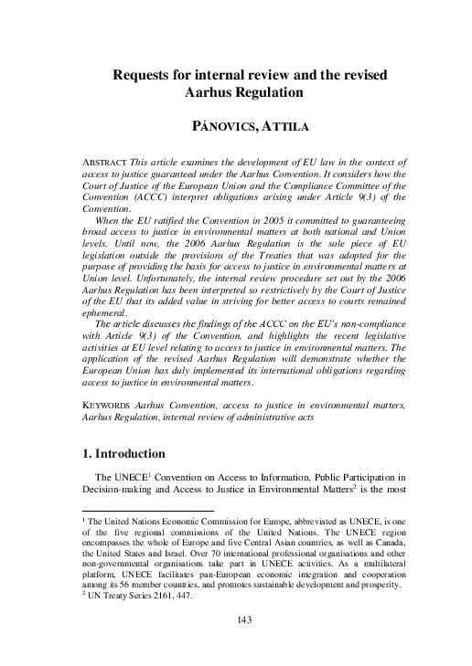 (PDF) Requests for internal review and the revised Aarhus Regulation