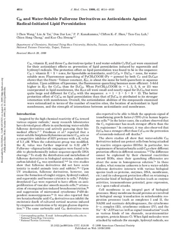 (PDF) C60 and Water-Soluble Fullerene Derivatives as Antioxidants Against Radical-Initiated ...