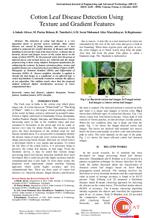(PDF) Cotton Leaf Disease Detection Using Texture and Gradient Features