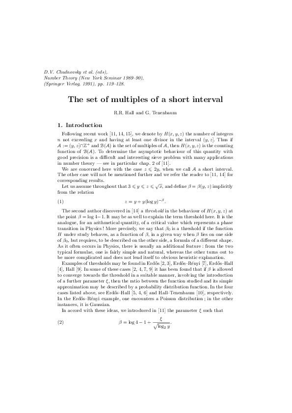 (PDF) The Set of Multiples of a Short Interval | Gérald Tenenbaum ...