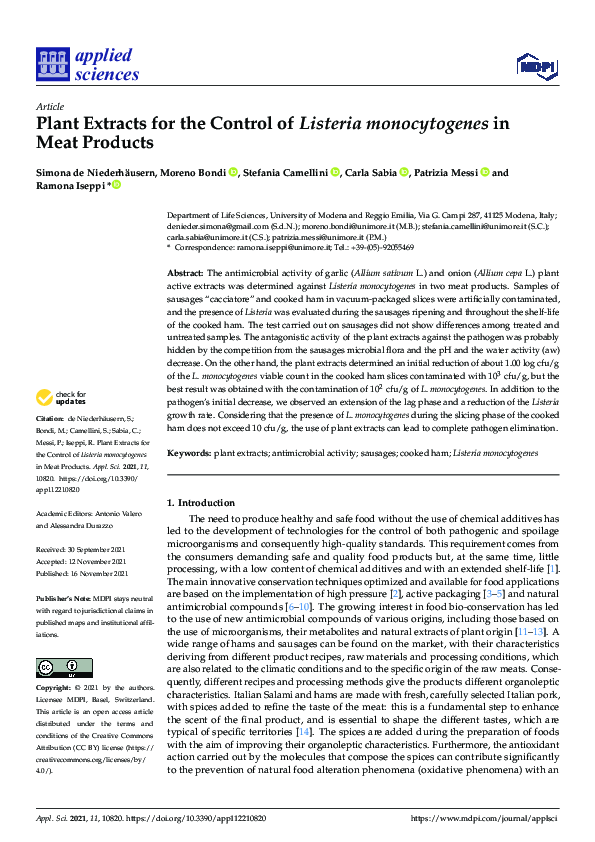 (PDF) Plant Extracts for the Control of Listeria monocytogenes in Meat ...