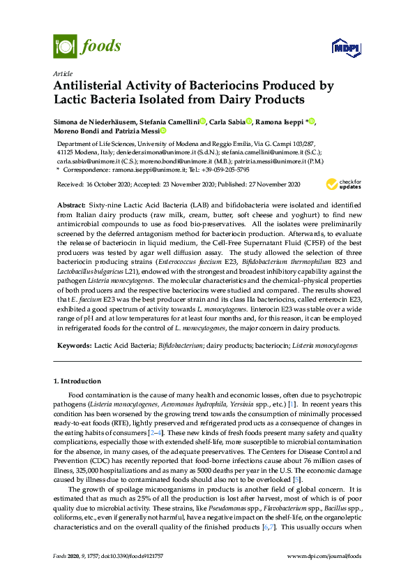 (PDF) Antilisterial Activity of Bacteriocins Produced by Lactic Bacteria Isolated from Dairy ...