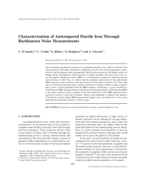 (PDF) Characterization of Austempered Ductile Iron Through Barkhausen ...