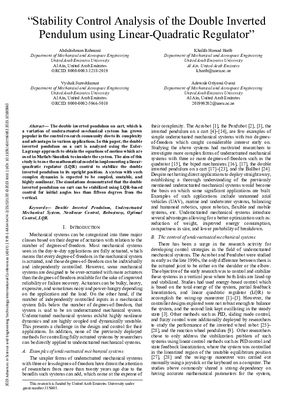 (PDF) "Stability Control Analysis of the Double Inverted Pendulum using ...