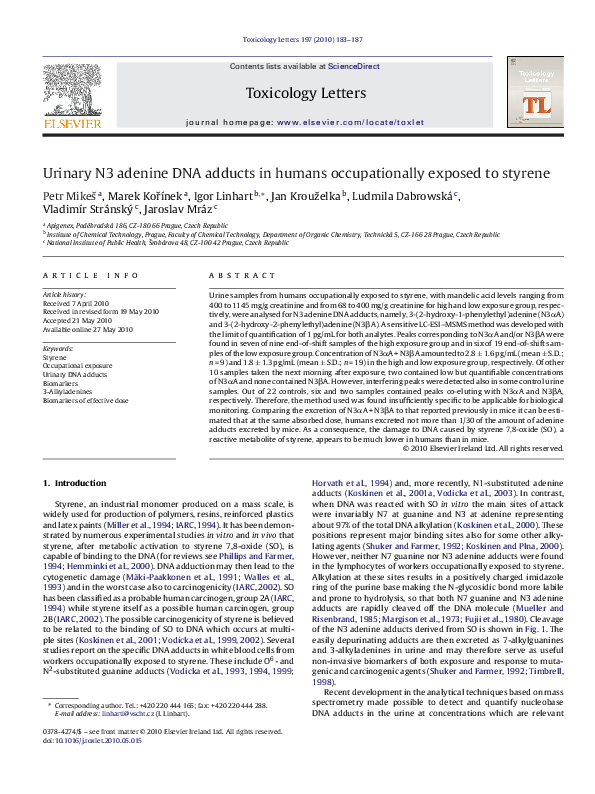 (PDF) Urinary N3 adenine DNA adducts in humans occupationally exposed ...