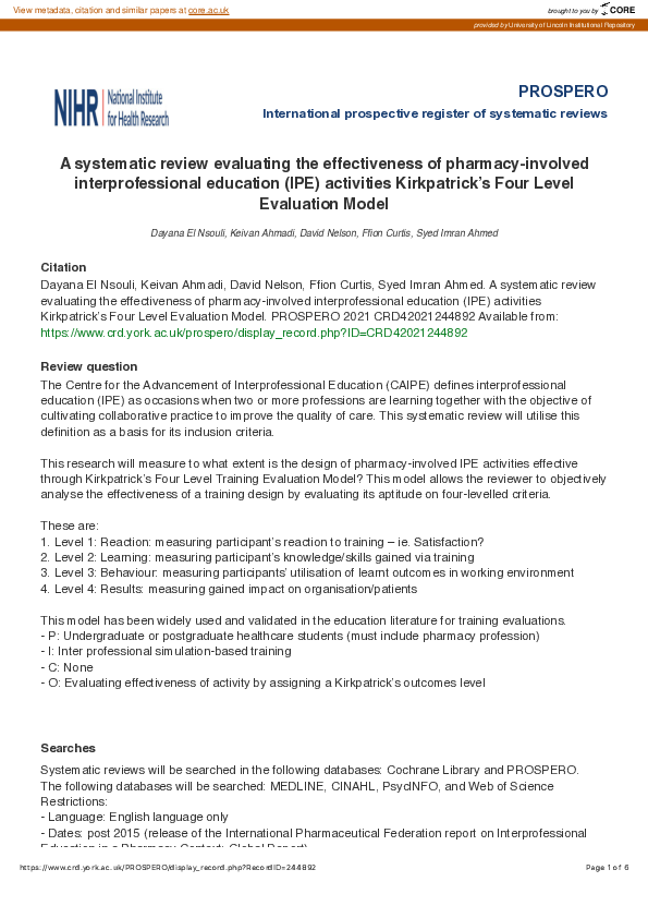 (PDF) A protocol for a systematic review evaluating the effectiveness ...