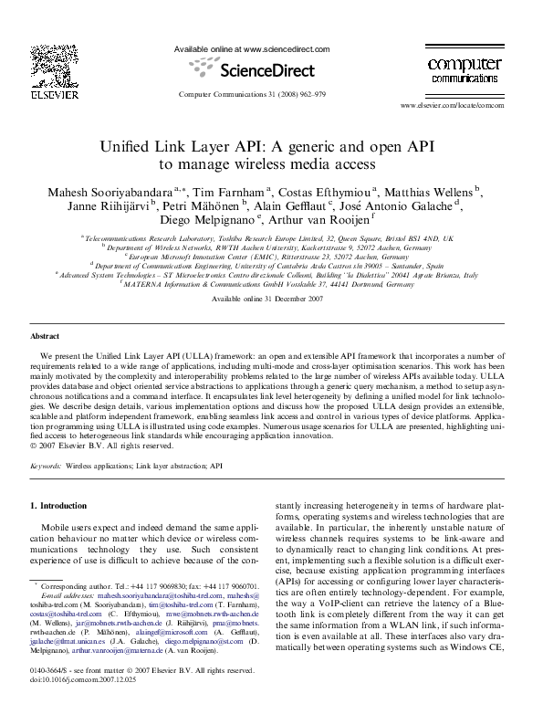 (PDF) Unified Link Layer API: A generic and open API to manage wireless ...