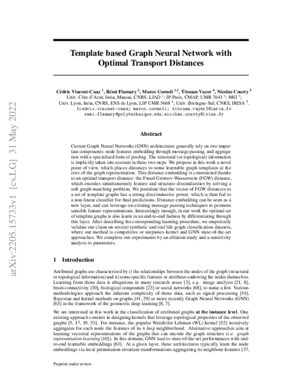 (PDF) Template based Graph Neural Network with Optimal Transport Distances