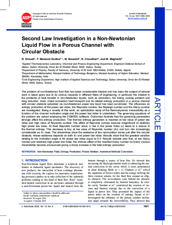 (PDF) Second Law Investigation in a Non-Newtonian Liquid Flow in a ...