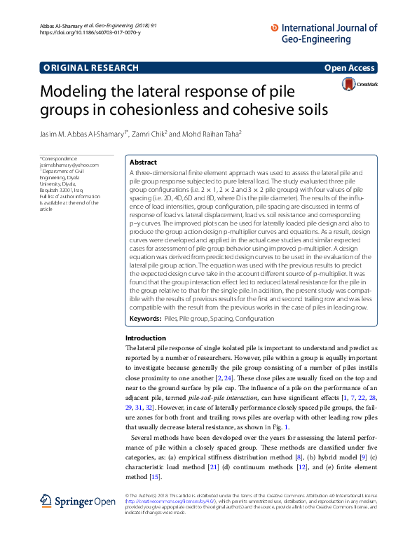 (PDF) Modeling the lateral response of pile groups in cohesionless and cohesive soils