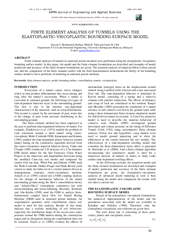 (PDF) Finite element analysis of tunnels using the elastoplastic-viscoplastic bounding surface ...