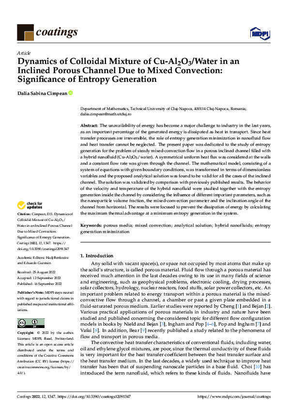 (PDF) Dynamics of Colloidal Mixture of Cu-Al2O3/Water in an Inclined Porous Channel Due to Mixed ...