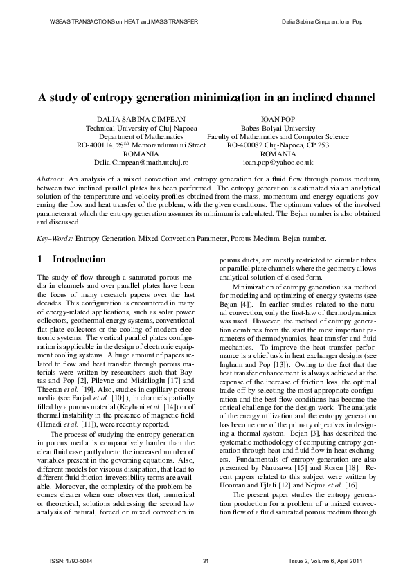 (PDF) A study of entropy generation minimization in an inclined channel