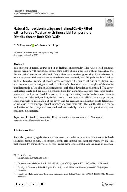 (PDF) Natural Convection in a Square Inclined Cavity Filled with a Porous Medium with Sinusoidal ...