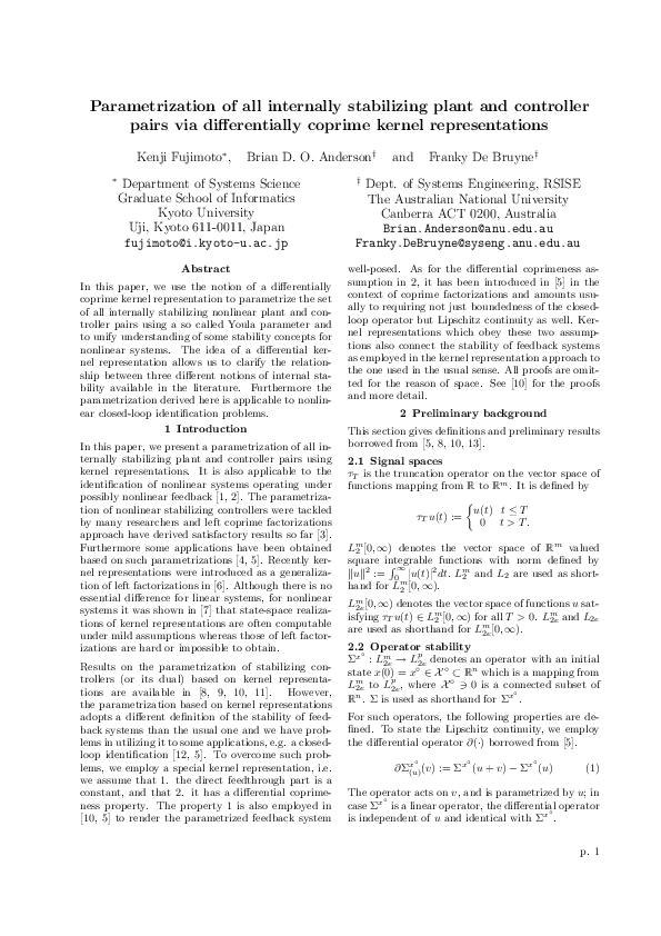 (PDF) Parametrization of all internally stabilizing plant and ...