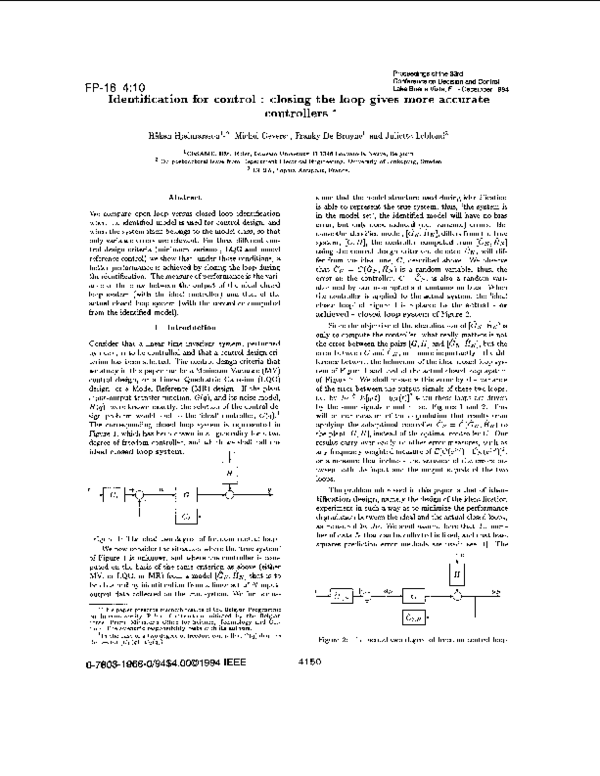 (PDF) Identification for control: closing the loop gives more accurate controllers