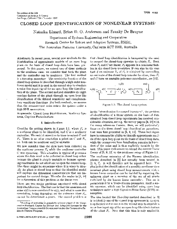 (PDF) Closed loop identification of nonlinear systems