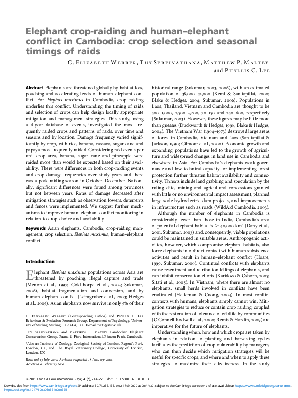(PDF) Elephant crop-raiding and human–elephant conflict in Cambodia ...