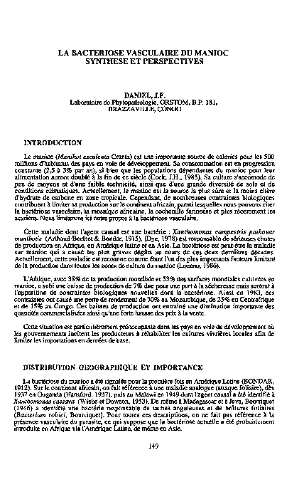 (PDF) La bactériose vasculaire du manioc : synthèse et perspectives